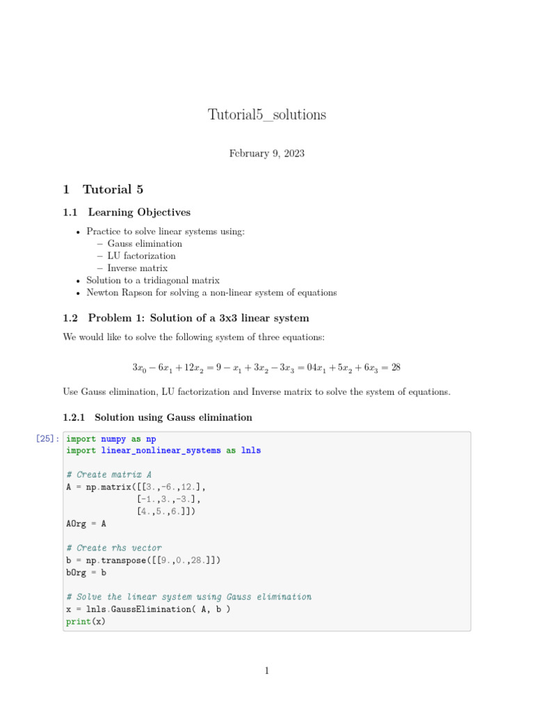 Tutorial5 and Quiz Solutions | PDF | System Of Linear Equations ...