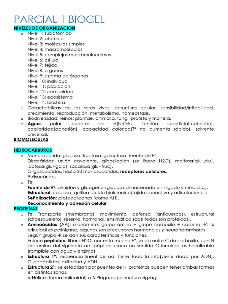 Parcial 1 Biocel | PDF | Proteínas | Membrana celular