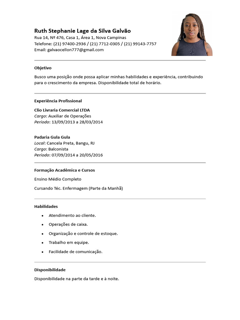 Currículo de Ruth Stephanie Lage Galvão | PDF | Carreira e Crescimento
