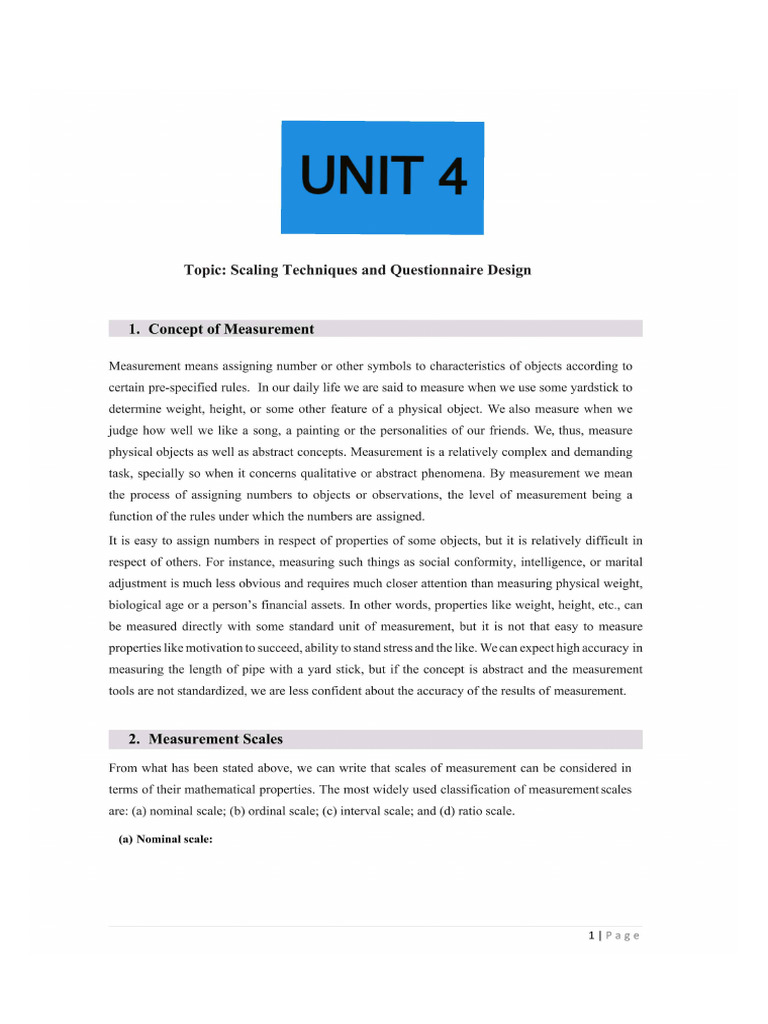 BRM UNIT 4 | PDF | Level Of Measurement | Measurement