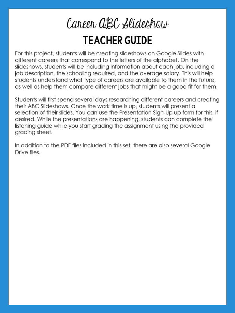 Career Exploration Project Teacher Guide and Handouts | PDF