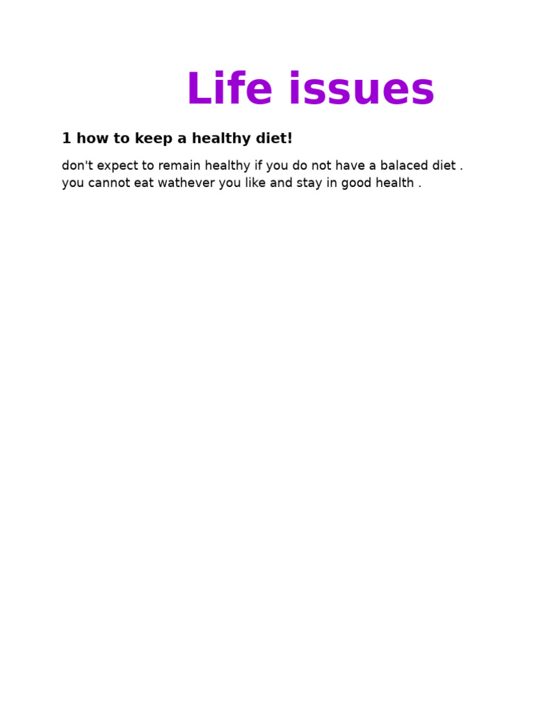 Life Issues: 1 How To Keep A Healthy Diet! | PDF | Lifestyle