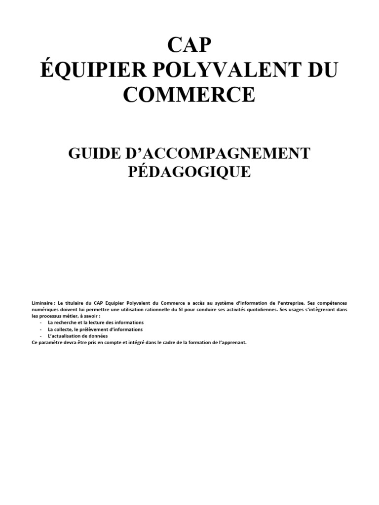 Guide CAP Équipier Polyvalent Commerce | PDF | Inventaire | Pédagogie