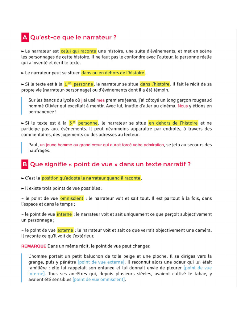 Séance 1 - Définitions Narrateur Et Points de Vue | PDF