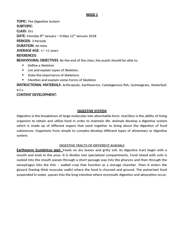 First Term Scheme of Work SSS 2 | PDF | Digestion | Stomach