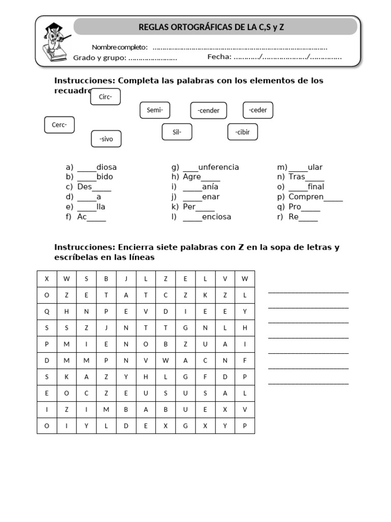 Ejercicios de Ortografía: C, S y Z | PDF | Lingüística | Ortografía