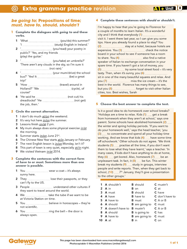 A1+ UNIT 10 Extra Grammar Practice Revision | PDF