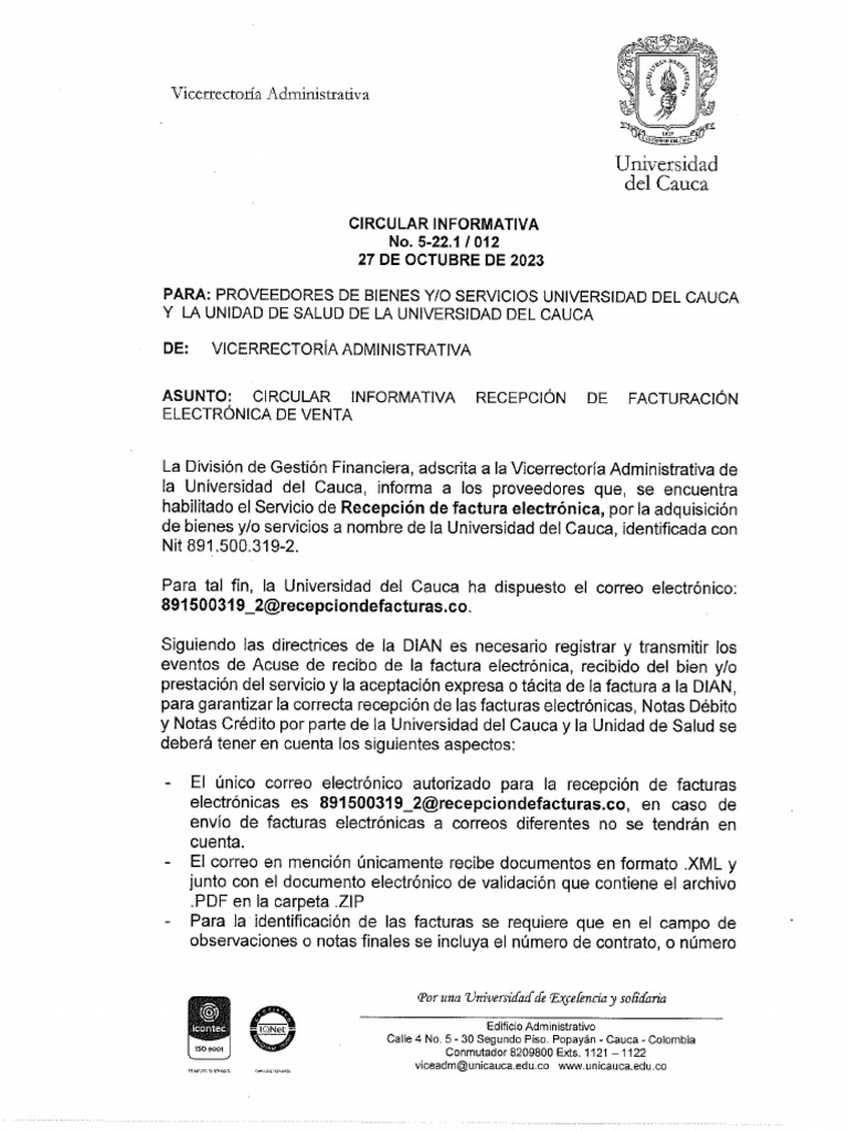 Circular Informativa 012 27-10-2023 Recep Fact Elect | PDF