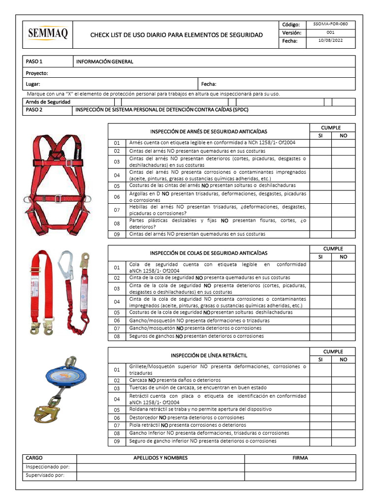 Checklist de Inspección de Seguridad Laboral | PDF | Equipo de ...