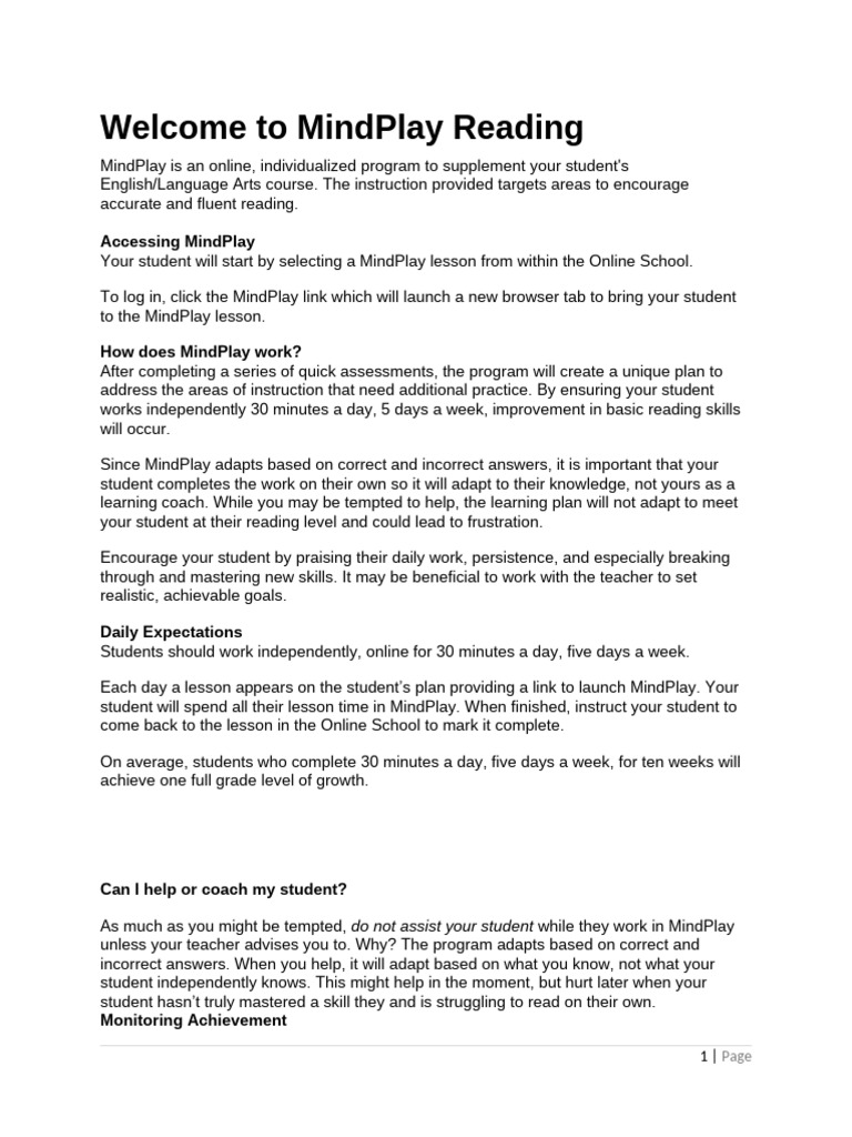 MindPlay Reading Program Guide | PDF | Human Communication | Cognition