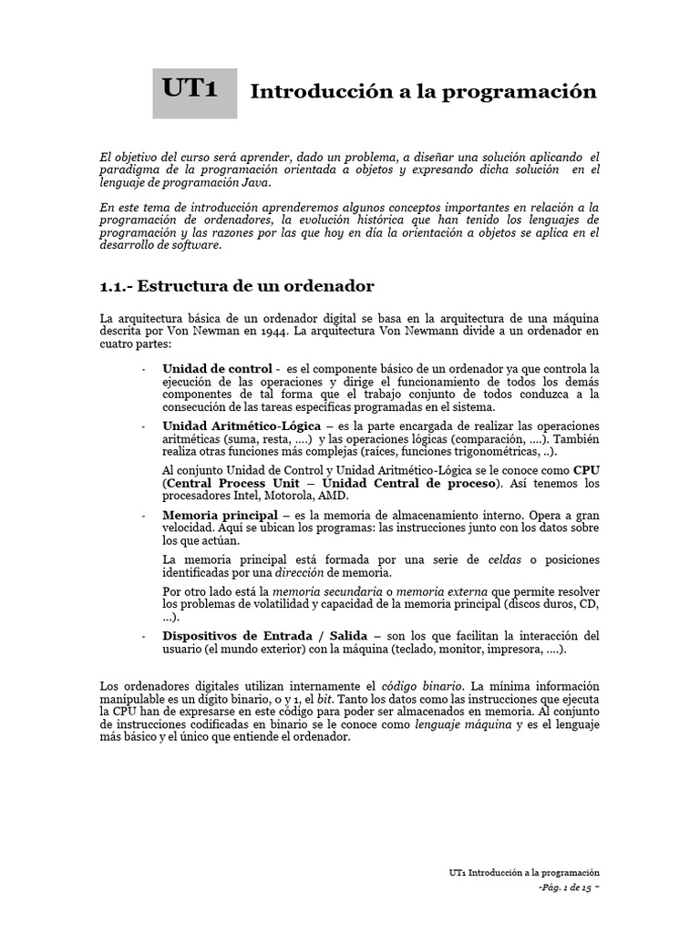UT1 Intro Programación | PDF | Java (lenguaje de programación) | Lenguaje de programación