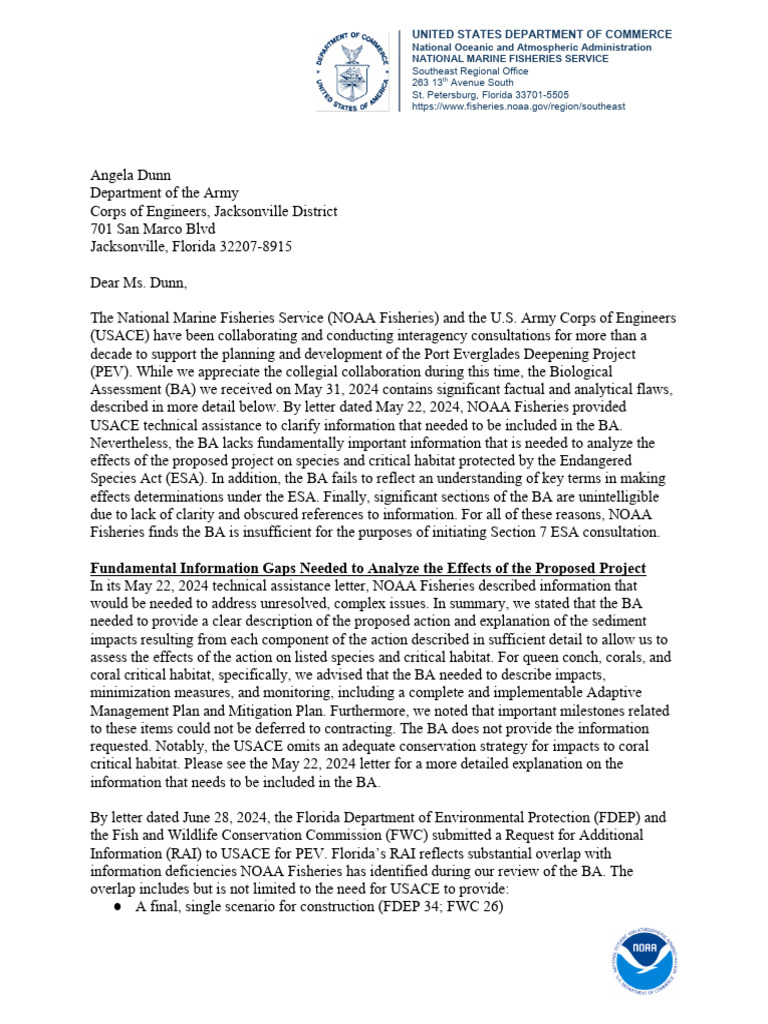 NOAA Critique of Port Everglades BA | PDF | Endangered Species Act Of ...