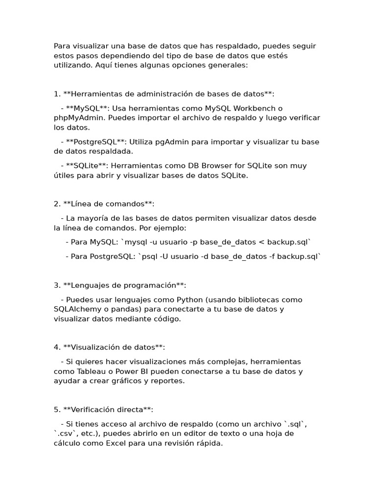 Cómo visualizar bases de datos respaldadas | PDF