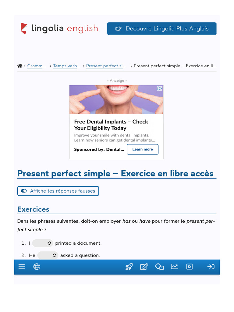 Present Perfect Simple - Exercice en Libre Accès | PDF