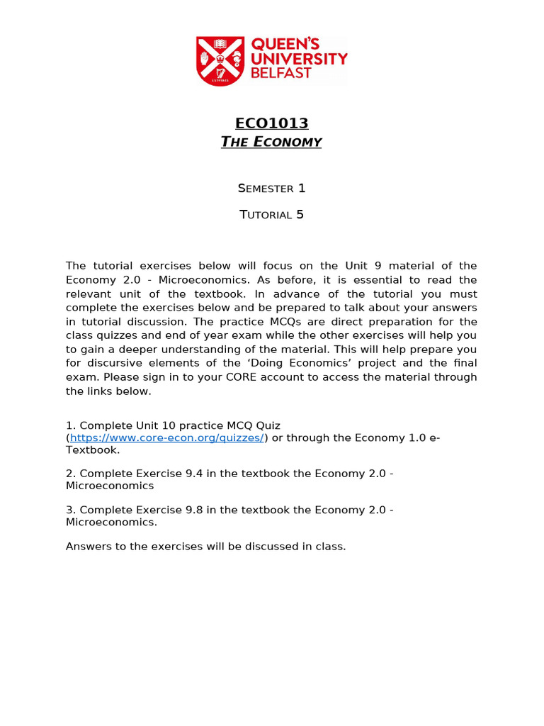 ECO1013 Tutorial 5 - Unit 9 | PDF