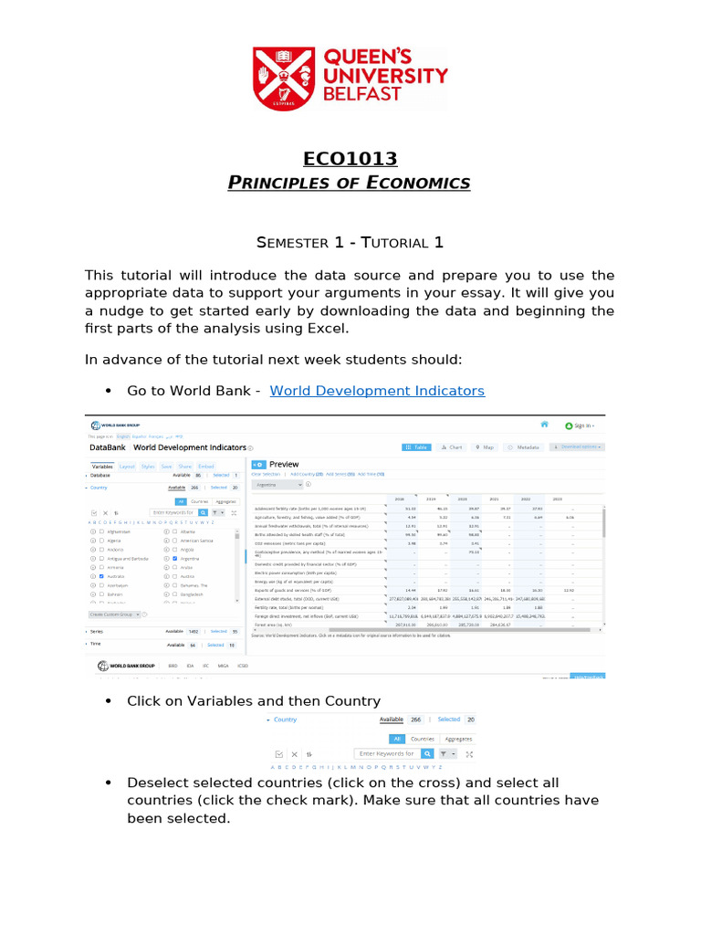ECO1013 Tutorial 1 - Intro To Data | PDF | Microsoft Excel | Purchasing Power Parity
