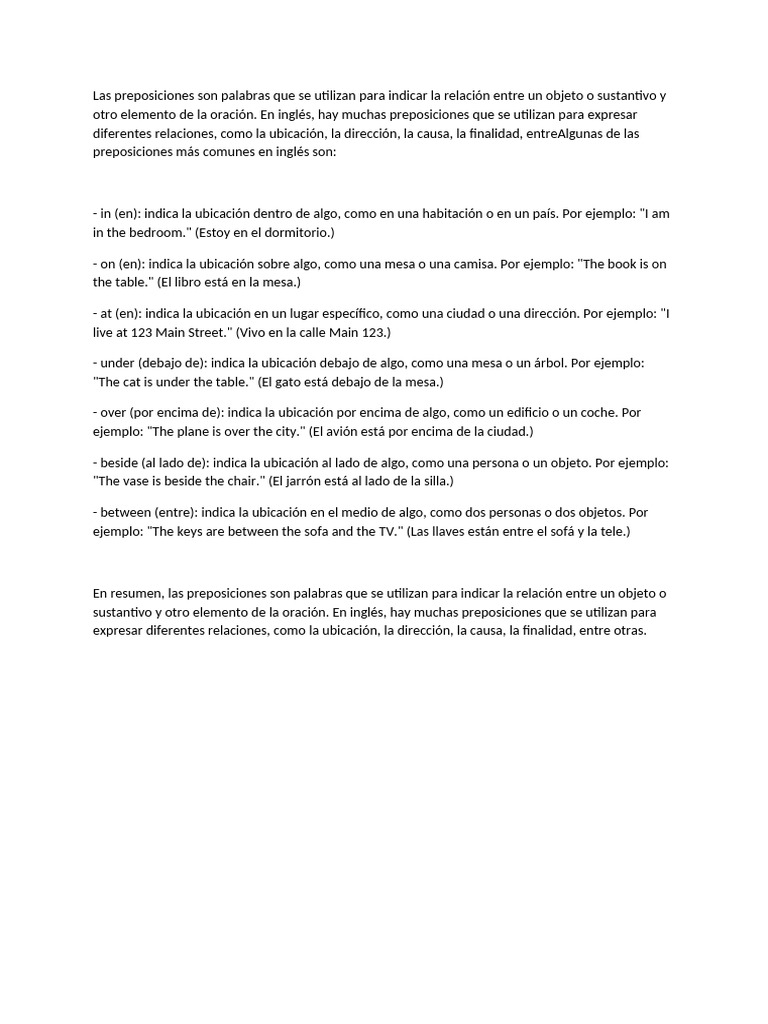 Las Preposiciones y Ejemplos | PDF