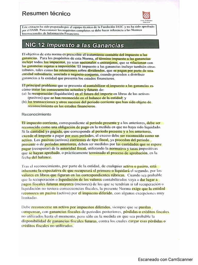 Resumen Técnico NIC 12 | PDF