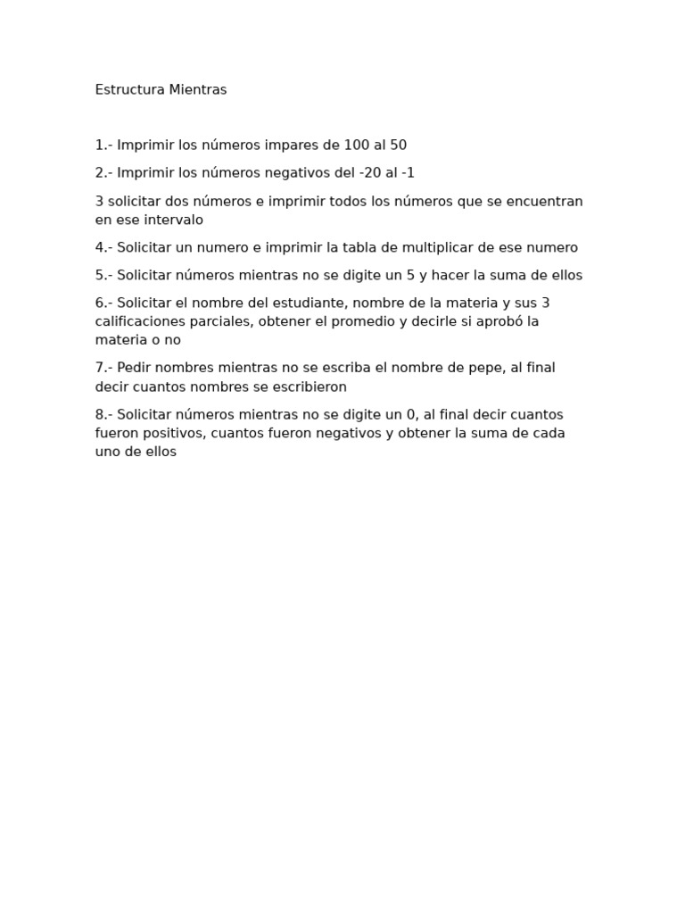 Ejercicios Estructura Mientras | PDF | Crecimiento personal y profesional