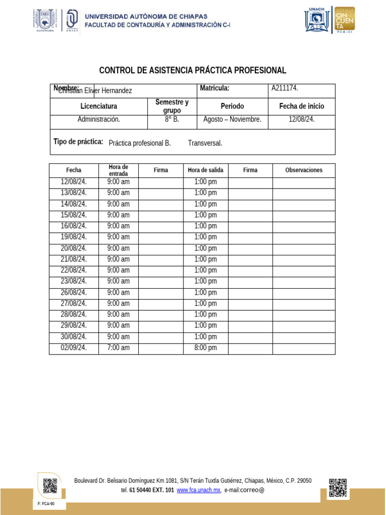 Ffca-90 Control de Asistencia Prã - Ctica Profesional 50 | PDF