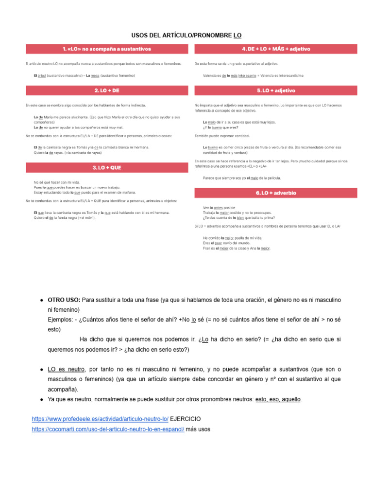 Usos Del Pronombre Lo | PDF | Estudios de idiomas extranjeros