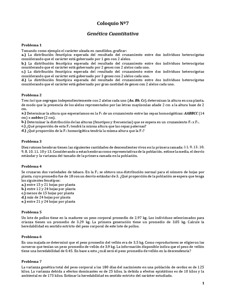 Coloquio N°10, Genética Cuantitativa | PDF | Alelo | Heredabilidad
