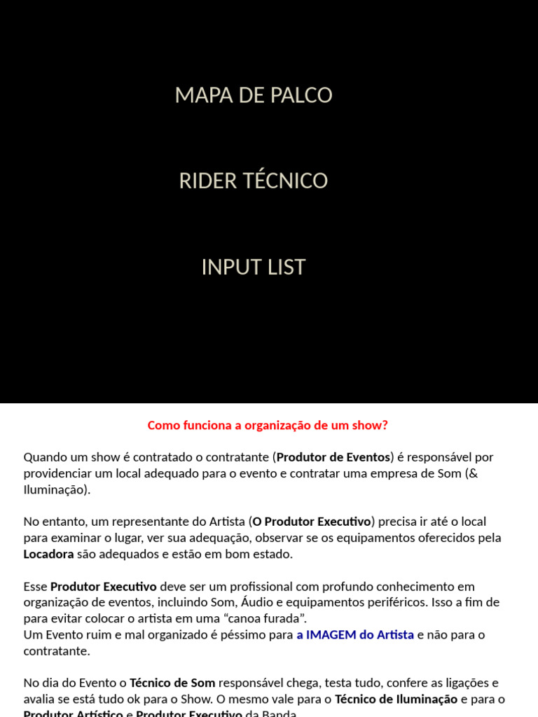 Aula Sobre Rider - Mapa de Palco - Input List 2021 | PDF