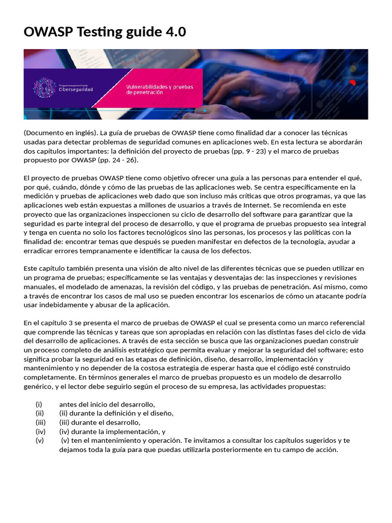 1 - 3 - OWASP Testing Guide 4.0 | PDF | Software de la aplicacion ...