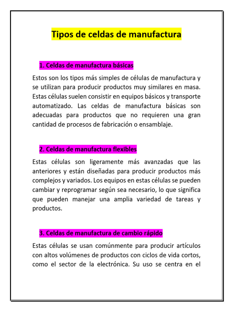 Tipos de Celdas de Manufactura - Shakti Estrada | PDF | Textiles ...
