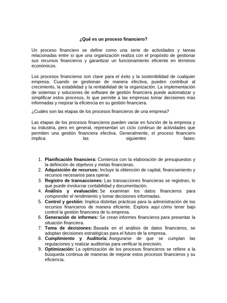 Etapas del Proceso Financiero Empresarial | PDF