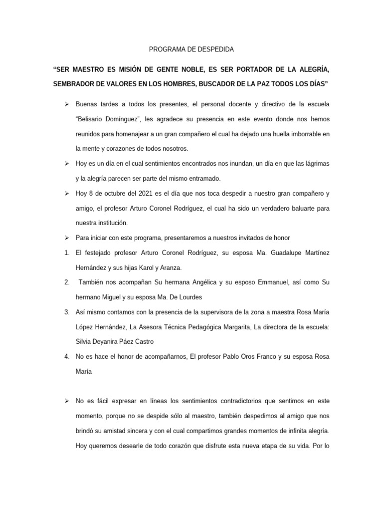 PROGRAMA DE DESPEDIDA... | PDF | Maestros