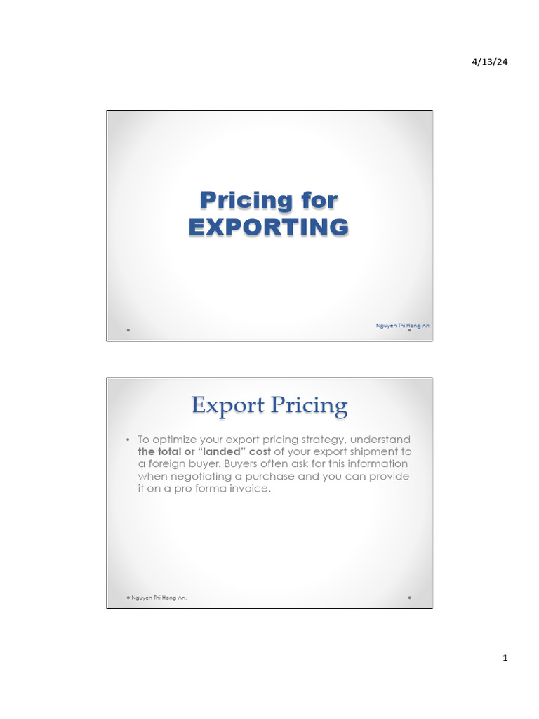 (Sent) - Lecture 5 - Pricing For Exporting | PDF | Taxes | Excise