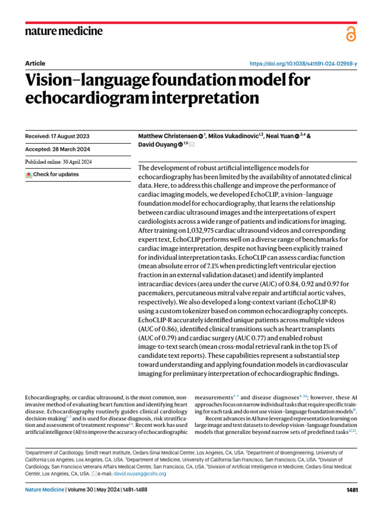 Vision-Language Foundation Model For Echocardiogram Interpretation ...
