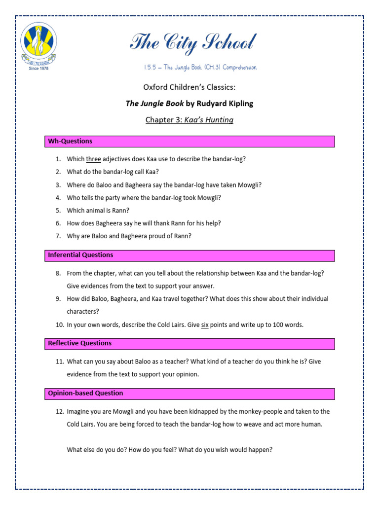 1.5.5 - The Jungle Book (CH.3) Comprehension | PDF