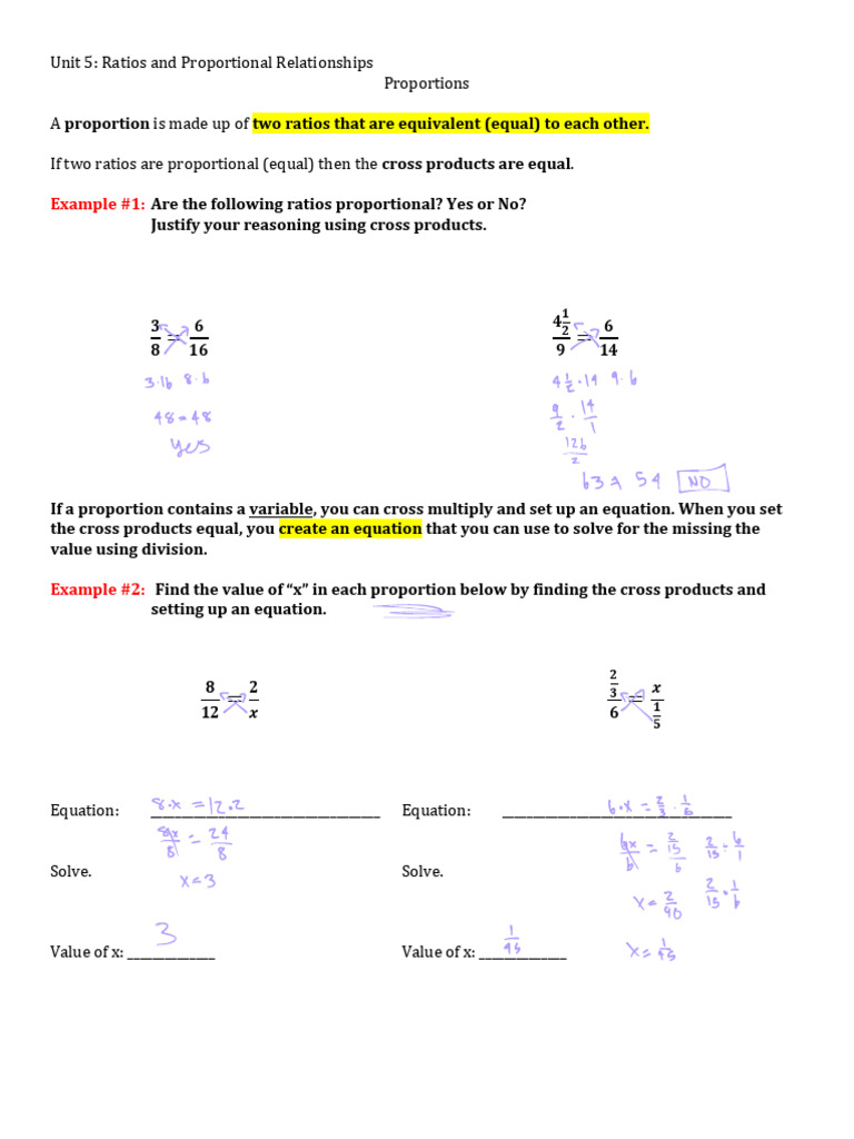 3 Proportions - Notes - Pg.1 | PDF | Equations | Ratio