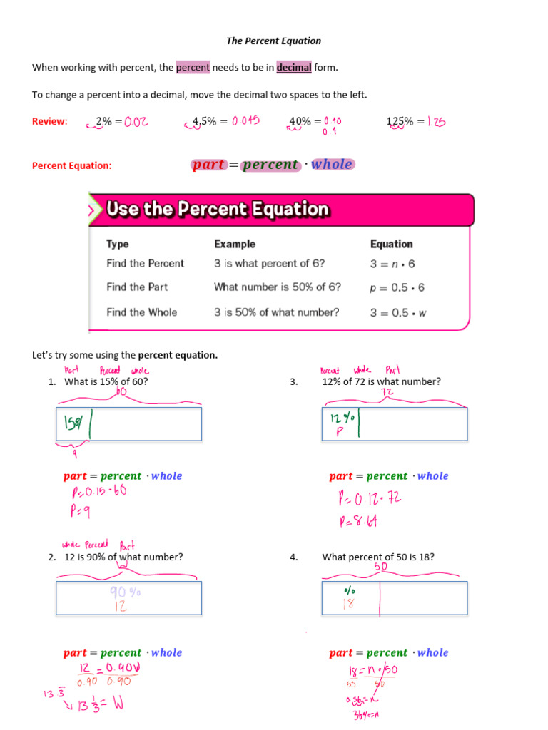 3 The - Percent - Equation Notes | PDF | Mathematics | Elementary ...