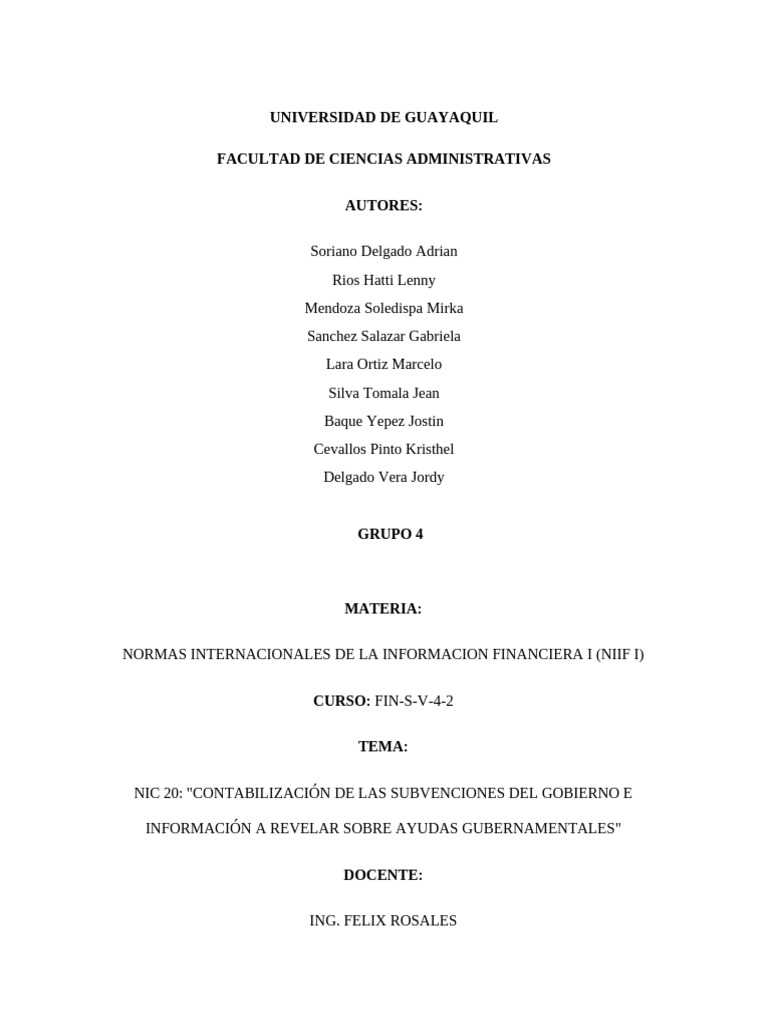 Nic 20 Grupo 4 | PDF | Otorgar dinero) | Subvención