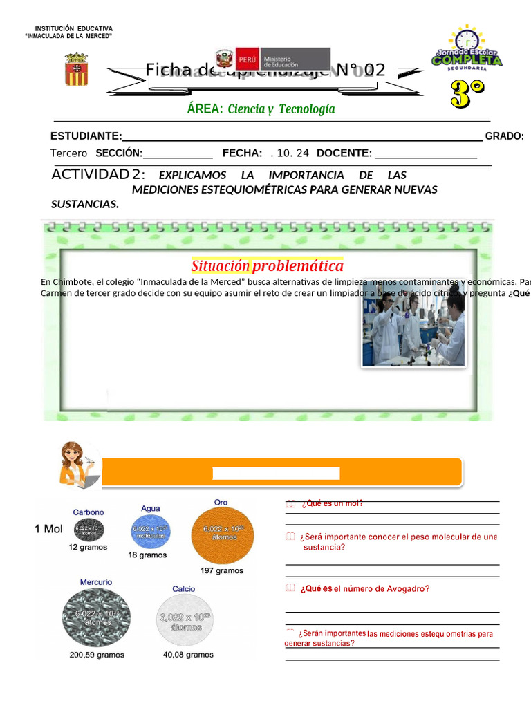 Ficha de Autoaprendizaje #02OKKK | PDF | Mole (Unidad) | Química