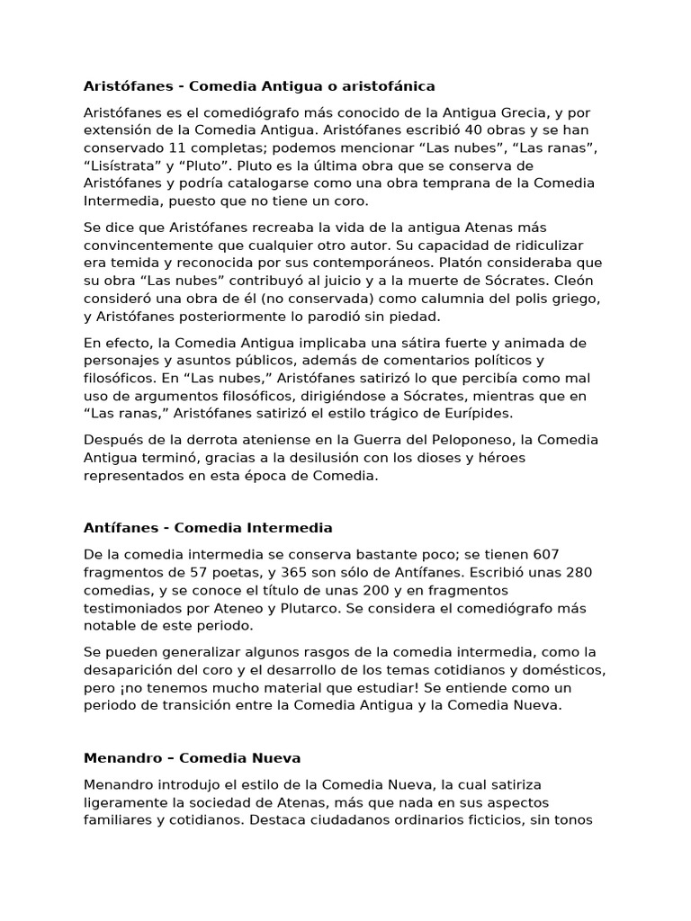 Comediógrafos Griegos | PDF | Aristófanes