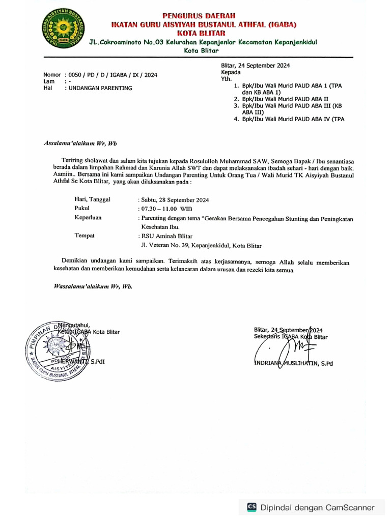 Undangan Parenting PAUD | PDF