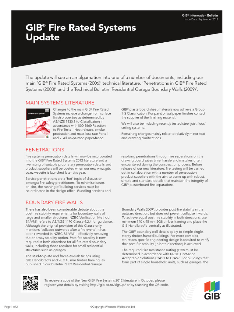 GIB Fire Rated Systems Update Bulletin | PDF | Framing (Construction ...