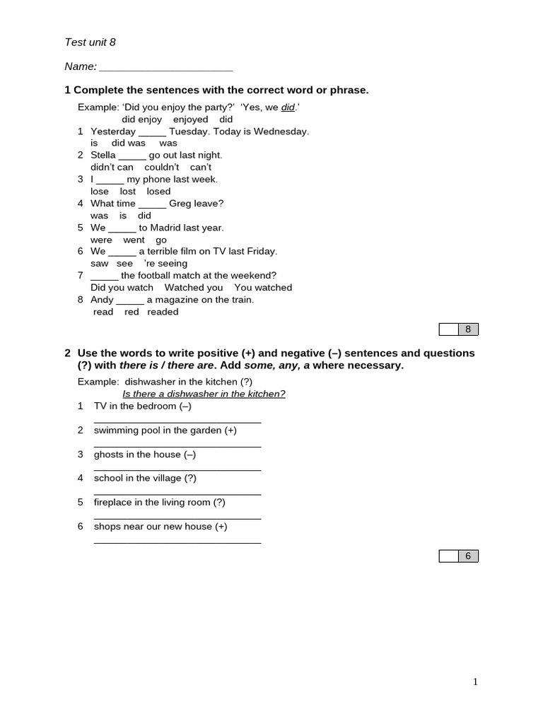 Test unit 8 EF | PDF | Room | Home