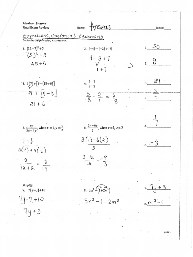 Final Exam Packet KEY | PDF