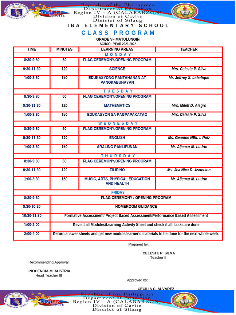 Intermediate - Teachers and Class Program 2021 | PDF | Evaluation ...