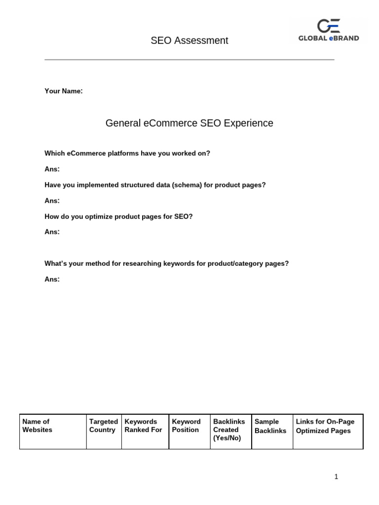SEO Assessment - Global Ebrand | PDF | Career & Growth | Computers