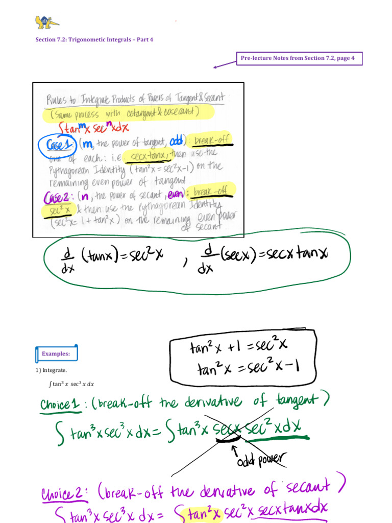 Trigonometric Integrals: Section 7.2 Part 4 | PDF