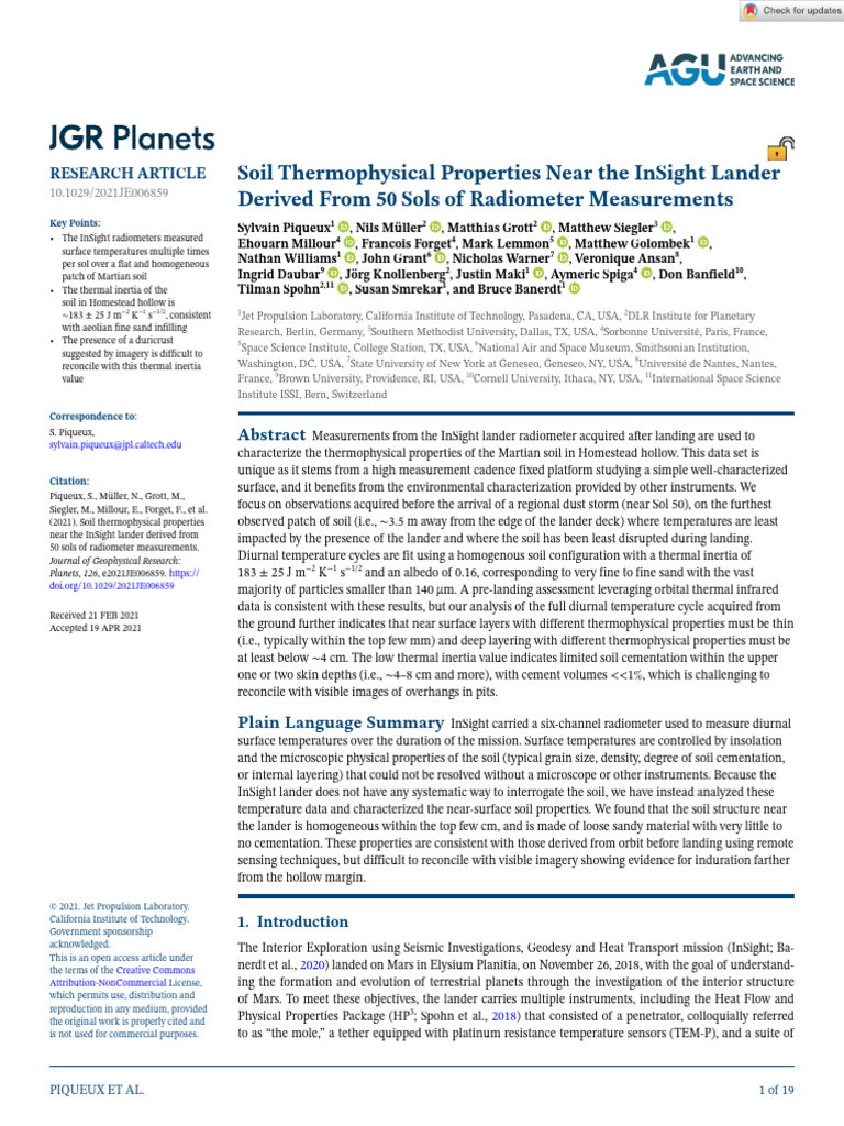 Soil Thermophysical Properties Near The InSight Lander Derived From 50 ...