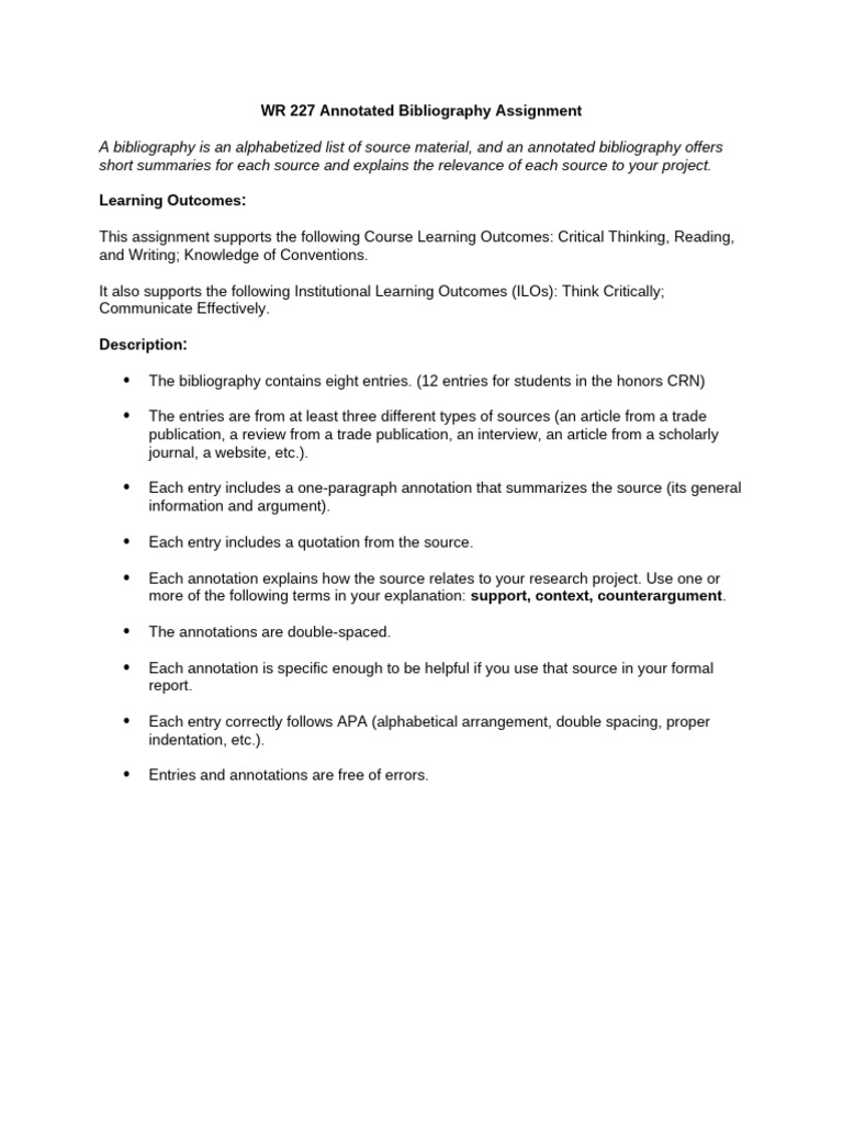 Annotated Bibliography Assignment | PDF