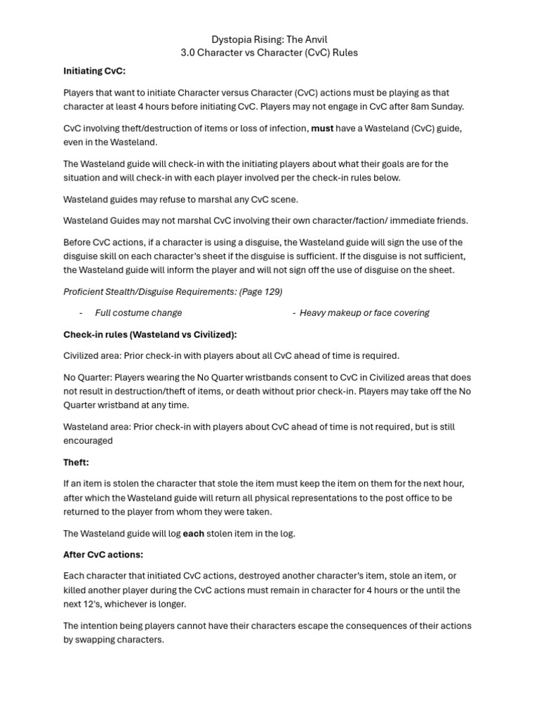 CvC Rules for Dystopia Rising: Anvil | PDF