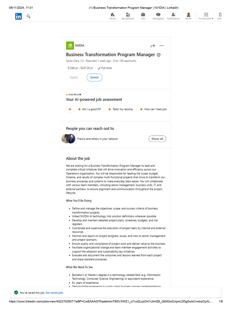 Business Transformation PM - NVIDIA | PDF | Employment | Salary